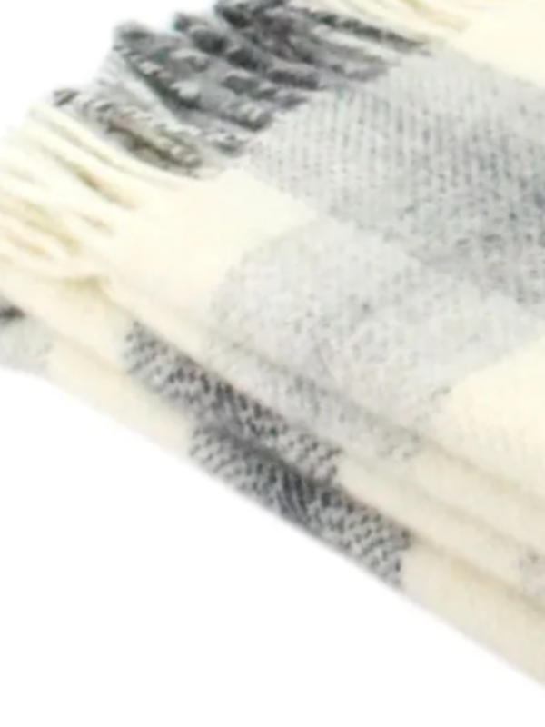 Meadow Check Pure New Wool Throw in Grey & Cream - Bennetts of Derby